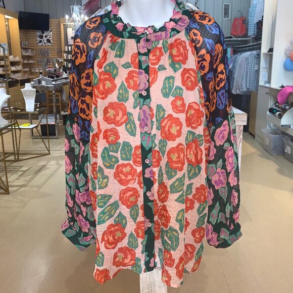 JODIFL | Tops | New Jodifl Colorblock Flower Balloon Sleeve Top Sizes X ...